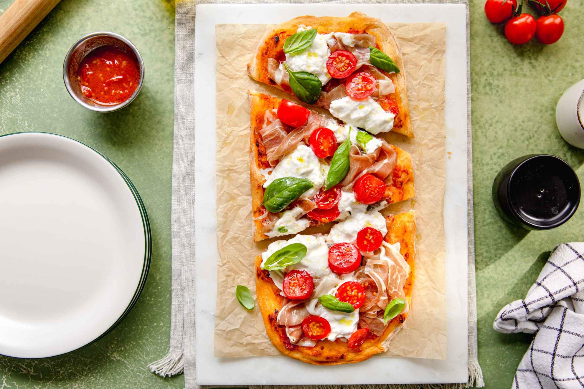 Pinsa with Prosciutto, Tomato, and Burrata | Jernej Kitchen